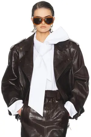 Saint Laurent Leather Belted Biker Jacket - Brown