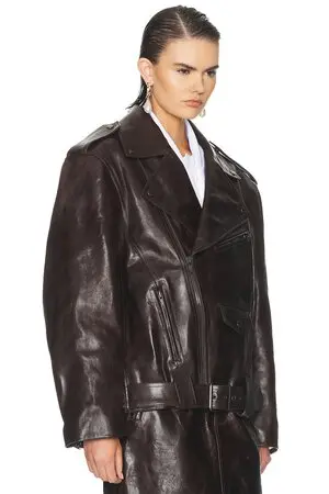Saint Laurent Leather Belted Biker Jacket