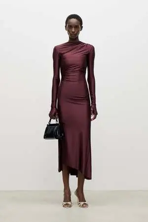 Victoria Beckham Draped Midi Dress - Burgundy