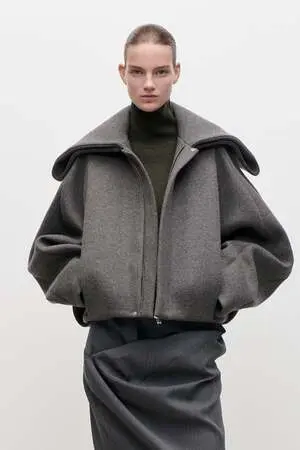 Victoria Beckham Folded Collar Bomber Jacket - Brown