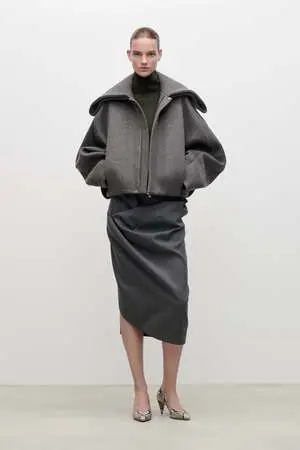 Victoria Beckham Folded Collar Bomber Jacket - Grey