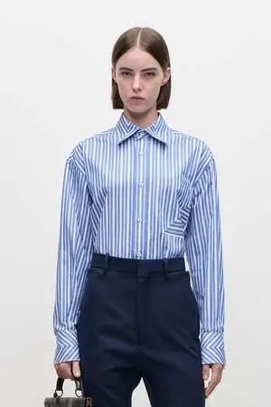 Victoria Beckham Victoria Beckham Striped Cotton Shirt With Pocket Detail Blue