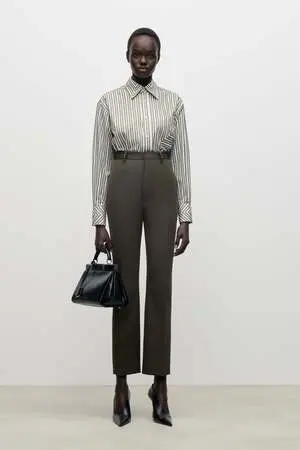 Victoria Beckham Striped Cotton Shirt With Pocket Detail - Green