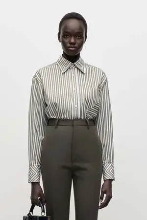 Victoria Beckham Striped Cotton Shirt - Green