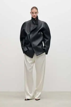 Victoria Beckham Leather Pea Coat
