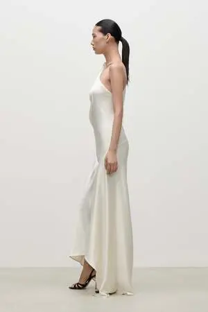 Victoria Beckham Asymmetric Midi Dress In Silk Viscose Velvet - Ivory