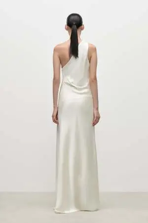 Victoria Beckham Asymmetric Midi Dress In Silk Viscose Velvet - Ivory