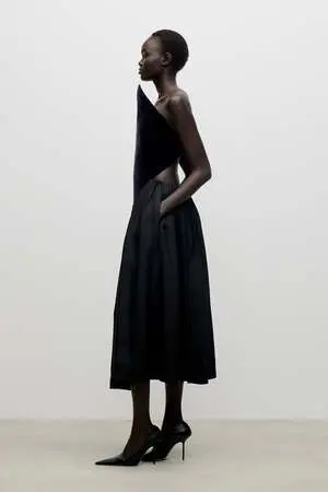Victoria Beckham Asymmetric Midi Dress In Silk Viscose Velvet