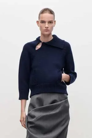 Victoria Beckham Asymmetric Collar Jumper - Navy