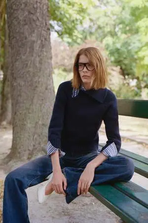 Victoria Beckham Asymmetrical Collar Lambswool Jumper - Navy