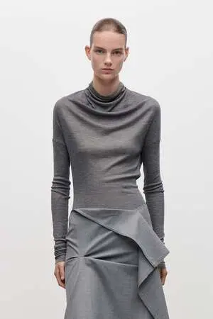 Victoria Beckham Draped Top - Grey Marl