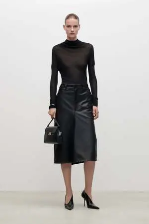 Victoria Beckham Kick Detail Leather Skirt