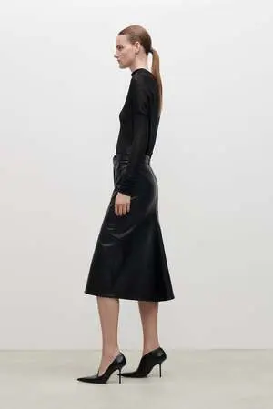 Victoria Beckham Kick Detail Leather Skirt