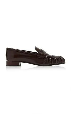 Prada Ruched Leather Loafers - Brown