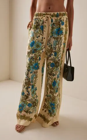 ALEMAIS Sophia Printed Linen Wide-leg Trousers