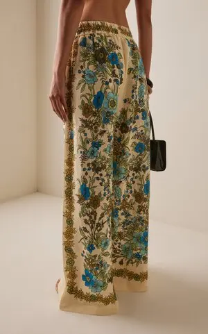 ALEMAIS Sophia Printed Linen Wide-leg Trousers