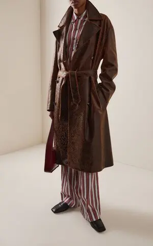 SANDERLAK Belted Leather Trench Coat