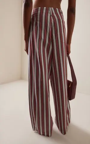 SANDERLAK Striped Drawstring Cotton Wide-leg Pants