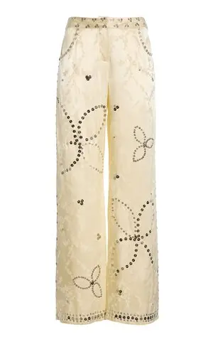 SIEDRES Brity Embellished Straight-leg Pants - Ivory