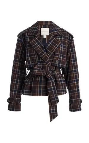 FAVORITE DAUGHTER Cropped Charles Trench Coat - Plaid