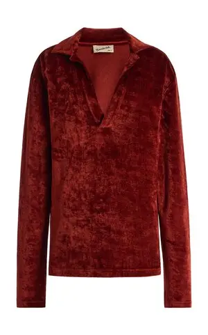 SANDERLAK Velvet V-neck Long Sleeve Polo