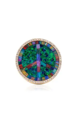 Sheryl Lowe 14k Yellow Rainbow Opal Inlay Peace Ring
