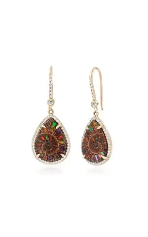 Sheryl Lowe 14k Opalized Ammonite Drop Earrings - Gold