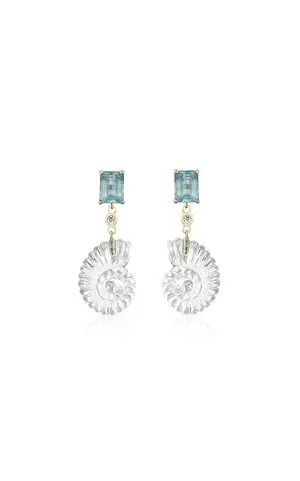 Sheryl Lowe 14k Aqua And Crystal Nautilus Earrings - Gold