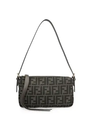 Fendi Zip Top Small Bag In Ff Zucca Jacquard Fabric - Brown