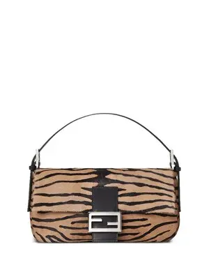Fendi Baguette 26424 Re Edition In Leather With Hair On Tiger Print - Black