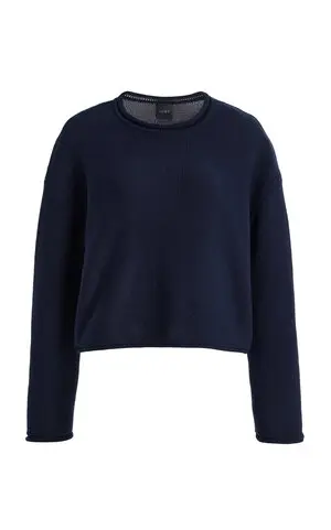 LESET Mae Cotton-blend Crewneck Sweater - Navy