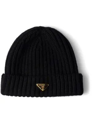 Prada Ribbed Wool Beanie - Black