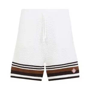 Casablanca Crochet Shorts With Striped Hem - White