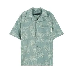 Andersson Bell Flower Embroidery Open Collar Shirt - Blue