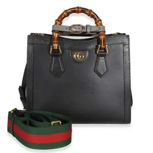 Gucci Textured Dollar Calfskin Web Diana Tote - Black