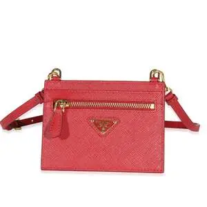 Prada Saffiano Triangle Card Holder With Strap