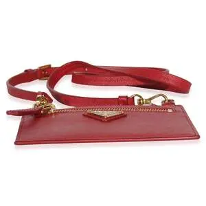 Prada Saffiano Triangle Card Holder With Strap