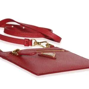 Prada Saffiano Triangle Card Holder With Strap