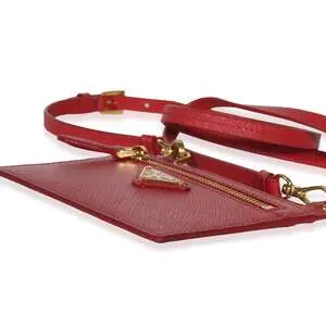 Prada Saffiano Triangle Card Holder With Strap