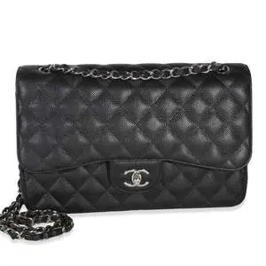 Chanel Quilted Caviar Jumbo Double Flap Bag - Black