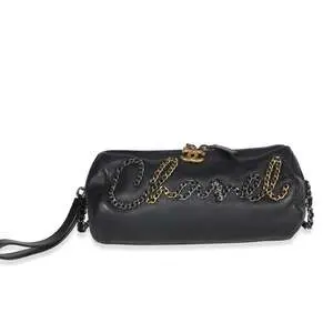 Chanel Metallic Lambskin Signe Bowling Bag - Black
