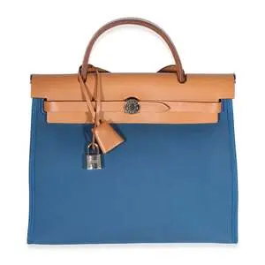 Hermès Herbag 31 Bleu Izimir Fauve Toile Vache Hunter Herbag Zip 31 Pm Phw - Blue