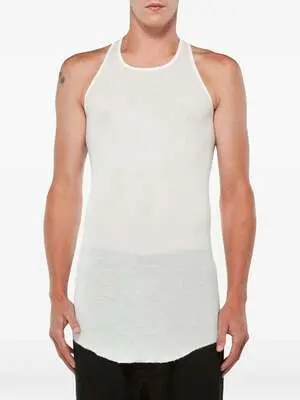 Rick Owens Ribbed Semi-sheer Sleeveless Tank With Curved Hem - Bianco