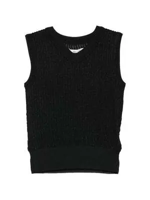 MAISON MARGIELA Polo Collar Sleeveless Knit Top With Ribbed Hem - Nero