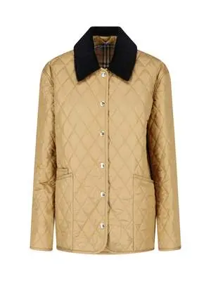 Burberry Quilted Button-front Jacket With Corduroy Collar - Beige