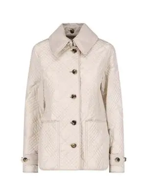 Burberry Quilted Button-front Jacket With Corduroy Collar - Cream
