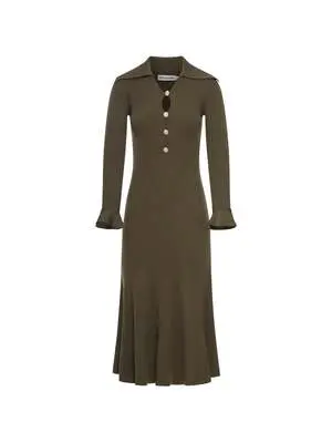 SELF-PORTRAIT Oversized Collar Keyhole Cut-out Dress With Gold Button Detail