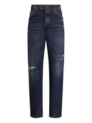 Dolce & Gabbana Loose-fit Distressed Five-pocket Jeans With Back Logo Plaque