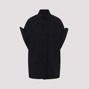 Balenciaga Tucked Sleeve Cotton Shirt - Black
