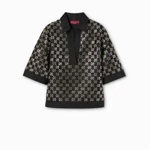 Gucci Light Wool Tweed Lamé Shirt With Gg Crystal Embellishment - Nero